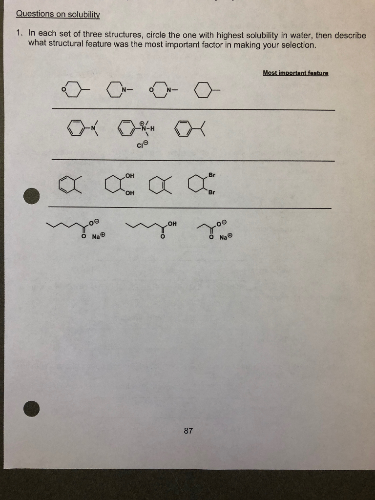 Solved Questions on solubility 1. In each set of three | Chegg.com