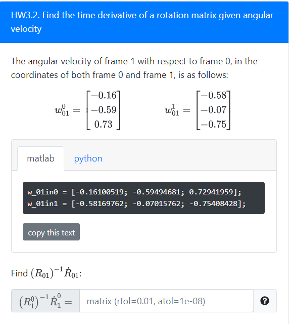 HW3.2. Find the time derivative of a rotation matrix | Chegg.com