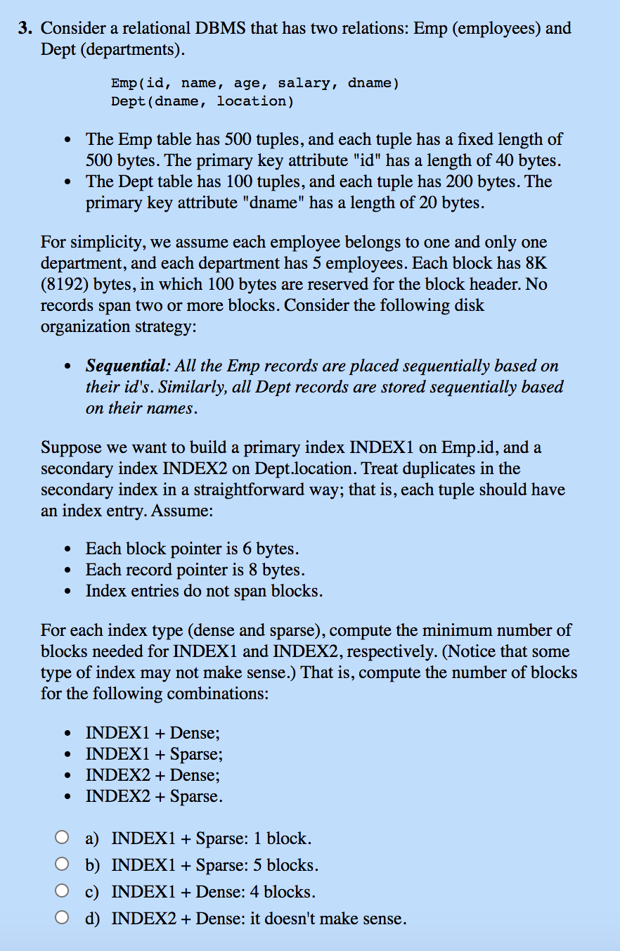 Solved 3. Consider a relational DBMS that has two relations: | Chegg.com