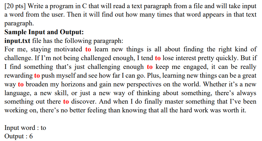 Solved [20 ﻿pts] ﻿Write a program in C ﻿that will read a | Chegg.com