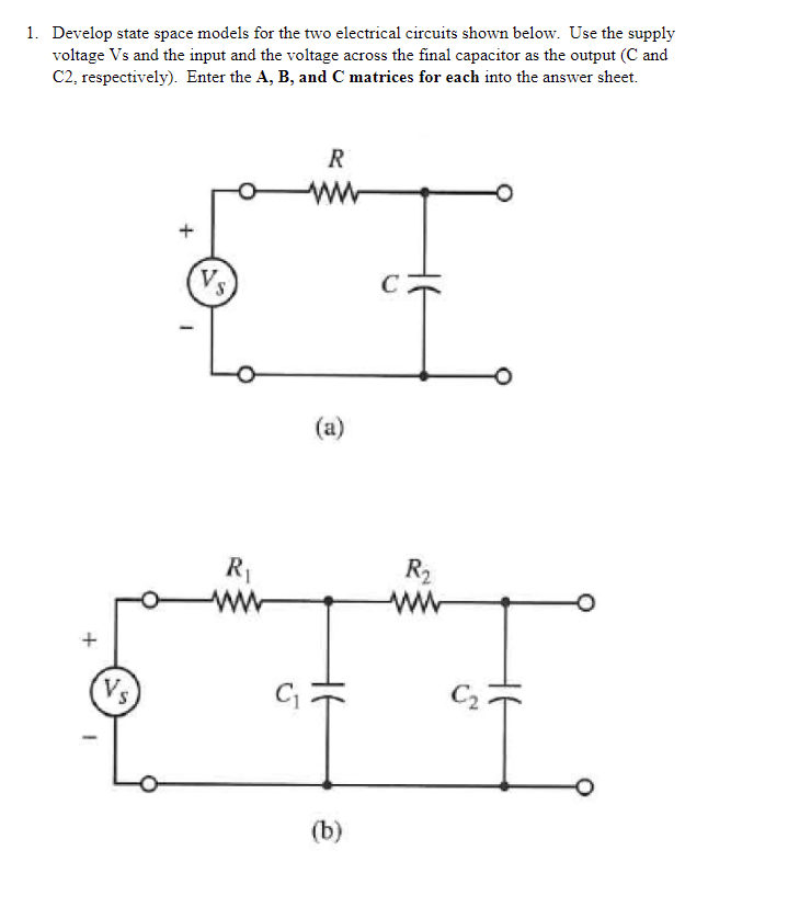 Solved Develop state space models for the two electrical | Chegg.com