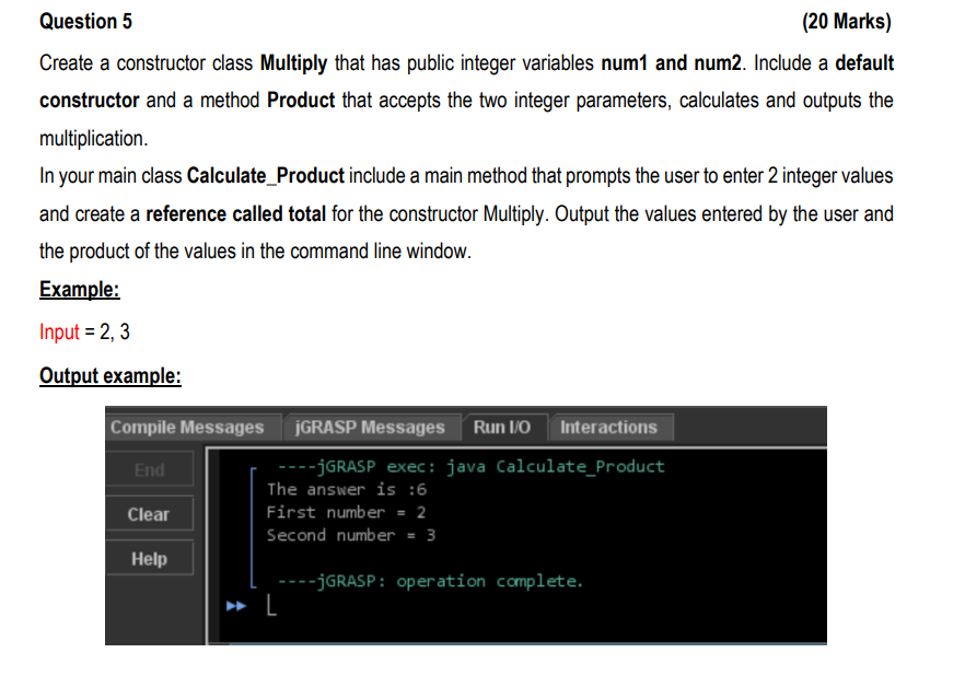 Question 5 (20 Marks) Create a constructor class | Chegg.com