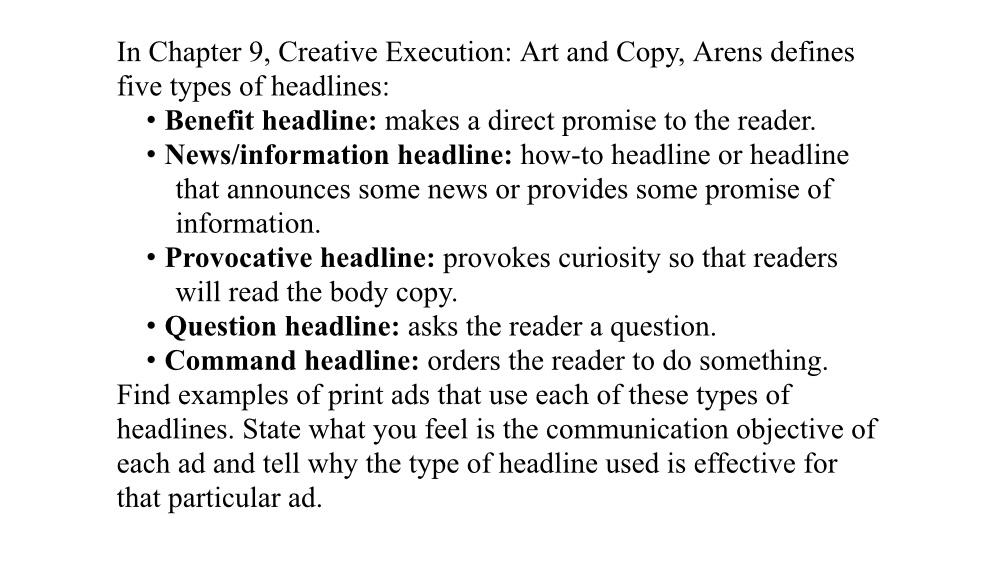 Solved In Chapter 9, Creative Execution: Art and Copy, Arens | Chegg.com