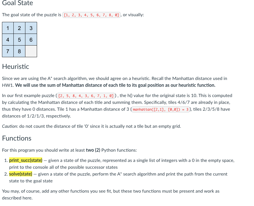 This assignment is about solving the 8-tile puzzle we | Chegg.com