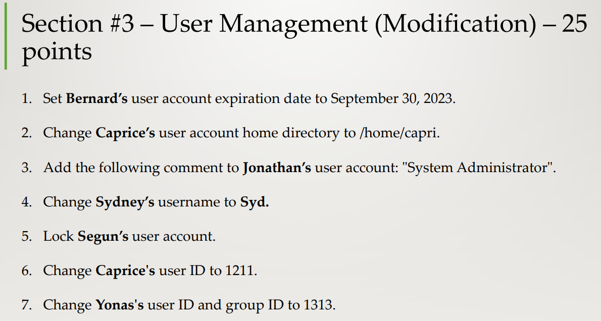 Solved Section #3 - ﻿User Management | Chegg.com