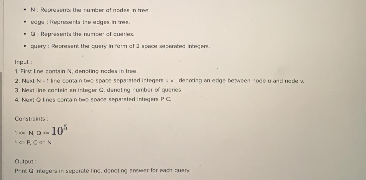 Solved Tree Relation Given a Tree with N nodes rooted at | Chegg.com