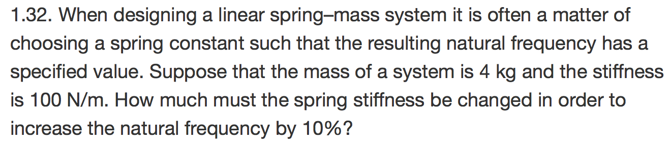 Solved 1.32. When designing a linear spring-mass system it | Chegg.com