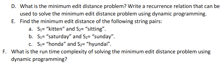 D. What is the minimum edit distance problem? Write a | Chegg.com