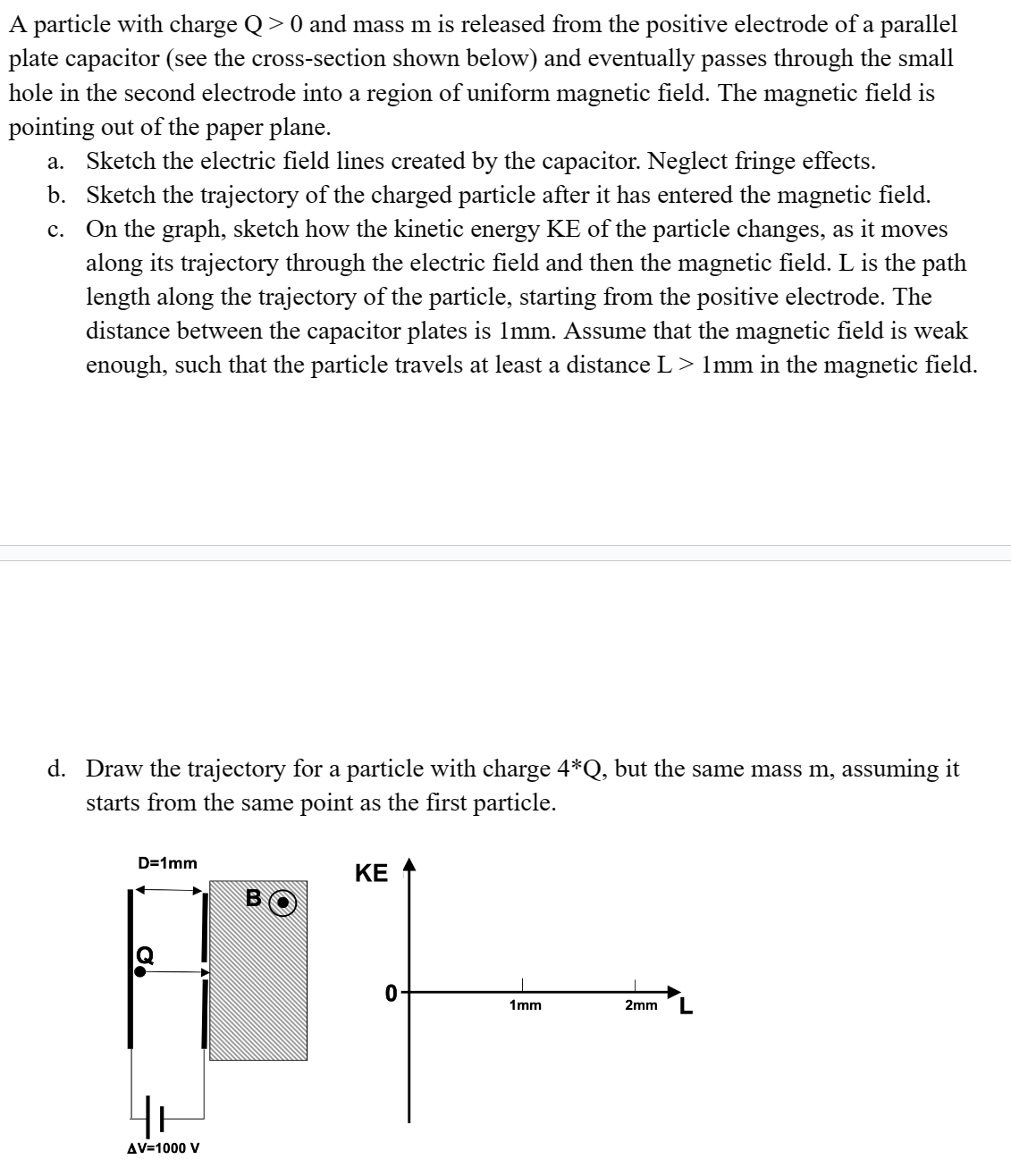 Solved A particle with charge Q>0 ﻿and mass m ﻿is released | Chegg.com