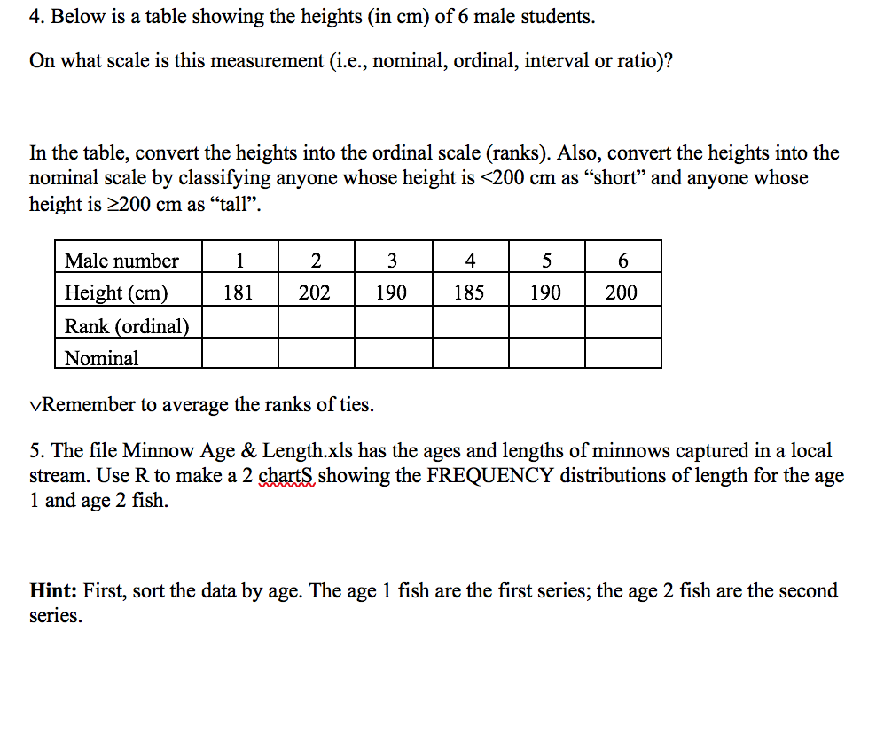 Solved 4. Below is a table showing the heights (in cm) of 6 | Chegg.com