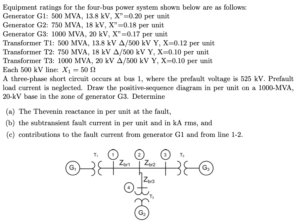 Solved Equipment ratings for the four-bus power system shown | Chegg.com