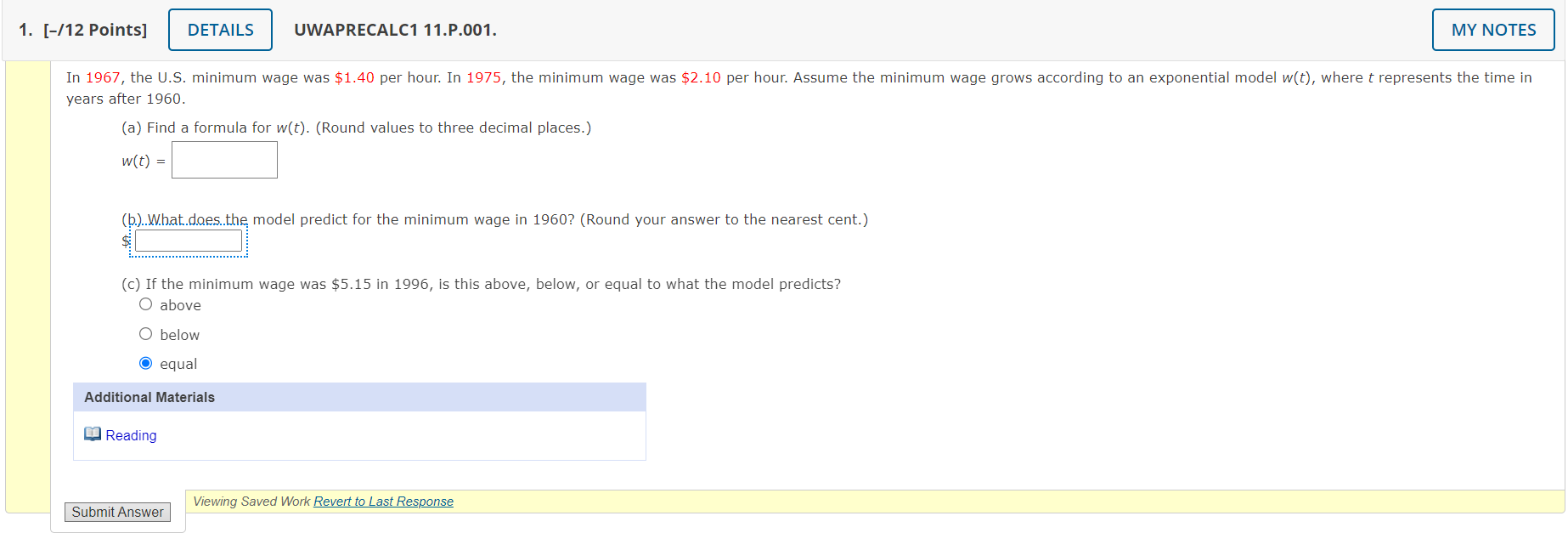 Solved In 1967, ﻿the U.S. ﻿minimum wage was $1.40 ﻿per hour. | Chegg.com