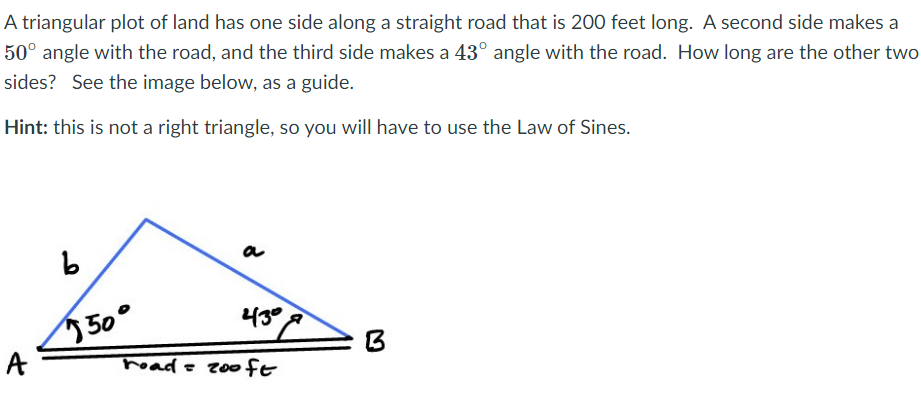 Solved A triangular plot of land has one side along a | Chegg.com