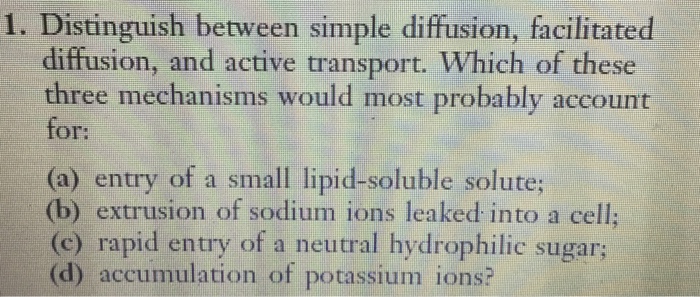 Solved 1. Distinguish between simple diffusion, facilitated | Chegg.com