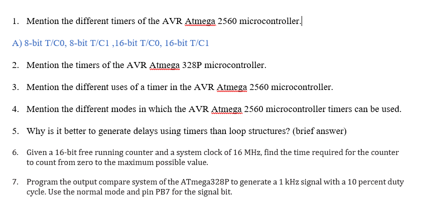 Solved 1 Mention The Different Timers Of The Avr Atmega 0798