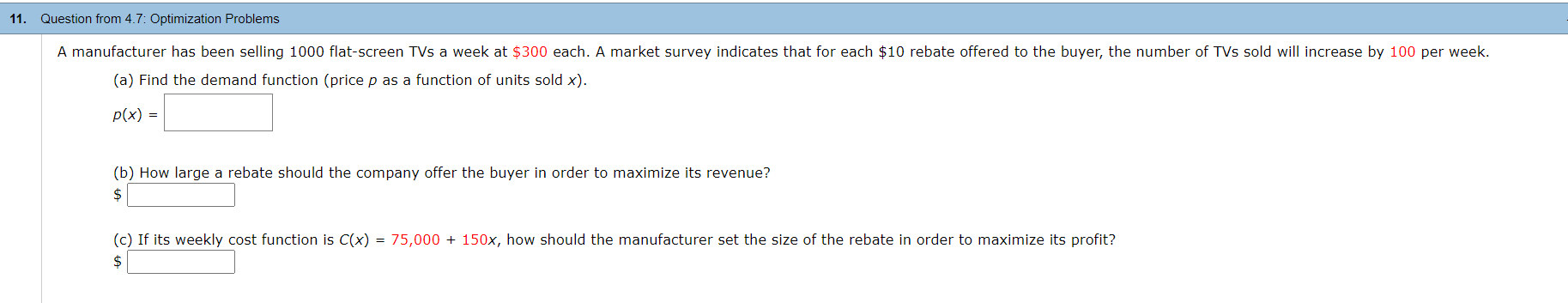 Solved 11. Question from 4.7: Optimization Problems A | Chegg.com