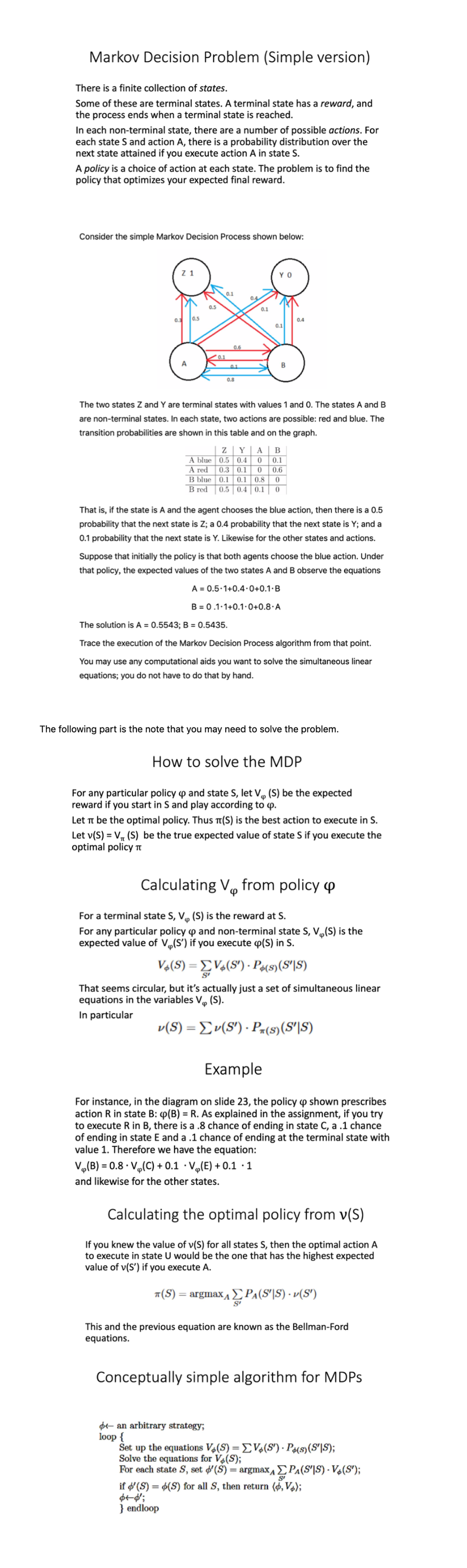 Solved Artificial Intelligence Problem: Trace the Markov | Chegg.com
