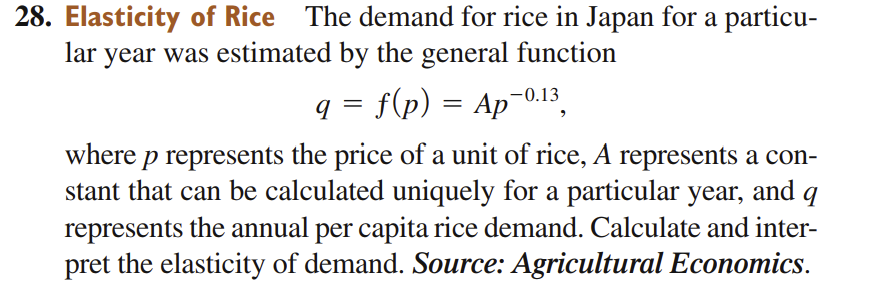 Solved = = 28. Elasticity of Rice The demand for rice in | Chegg.com