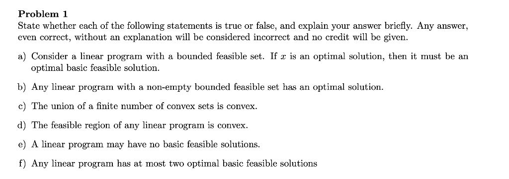 Solved Problem 1 State whether cach of the following | Chegg.com