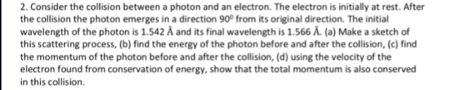 Solved 2. Consider the collision between a photon and an | Chegg.com