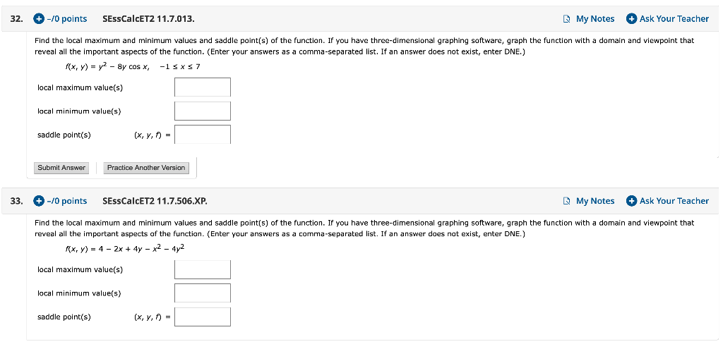 Solved 32. + -10 points SEssCalcET2 11.7.013. B My Notes Ask | Chegg.com