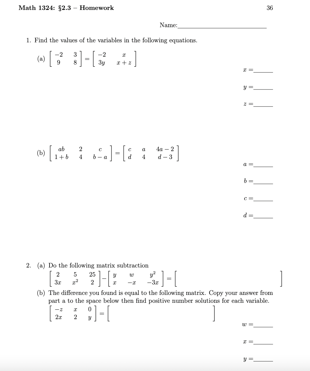 Solved 1. Find the values of the variables in the following | Chegg.com