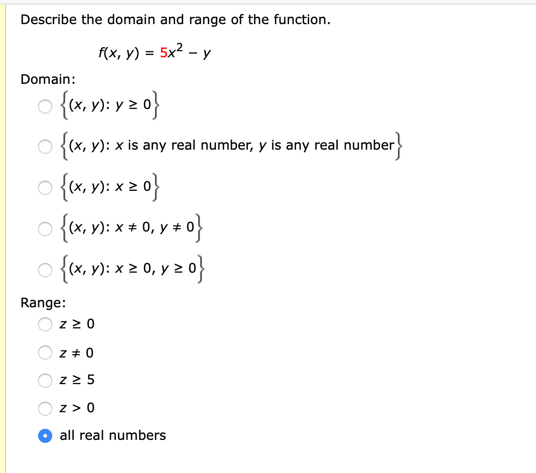 Solved Describe the domain and range of the function. f(x, | Chegg.com