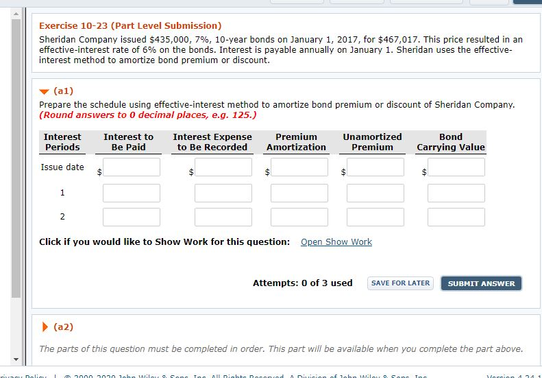 Solved Exercise 10-23 (Part Level Submission) Sheridan | Chegg.com