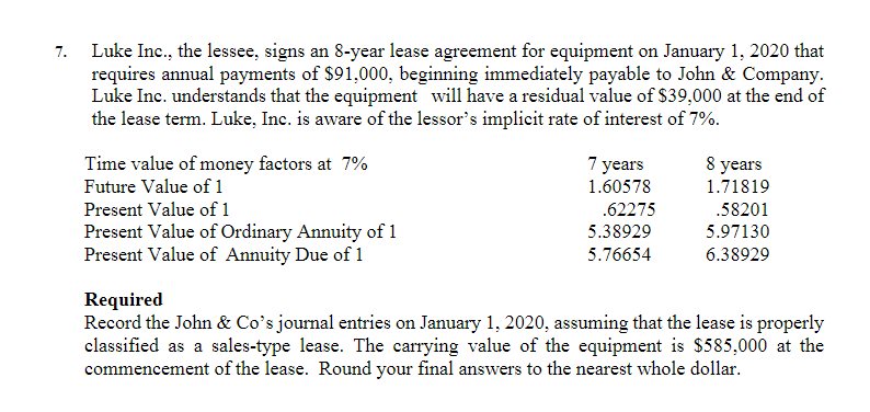 Solved 7. Luke Inc., the lessee, signs an 8-year lease | Chegg.com