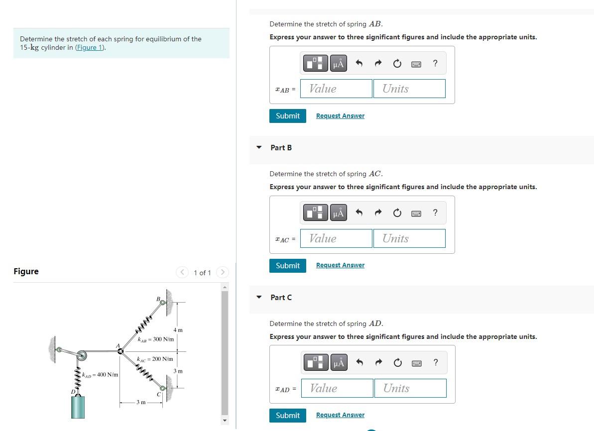 Solved Determine the stretch of spring AB. Determine the | Chegg.com