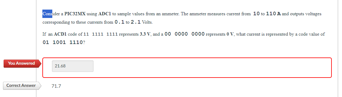 Solved Consider a PIC32MX using ADCl to sample values from | Chegg.com