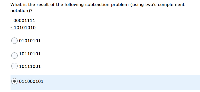 Solved What is the result of the following subtraction | Chegg.com