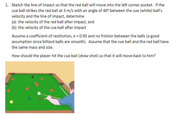 Solved 1. Sketch the line of impact so that the red ball | Chegg.com