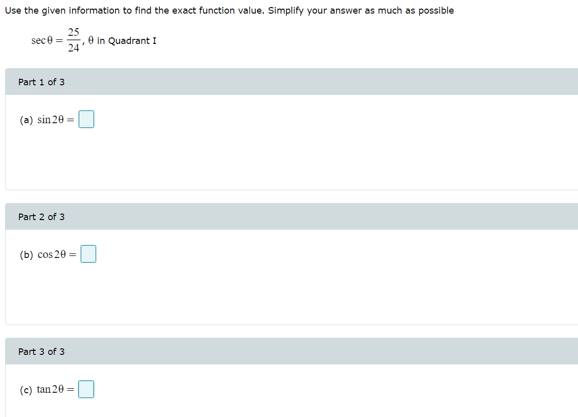 Solved Use the given information to find the exact function | Chegg.com