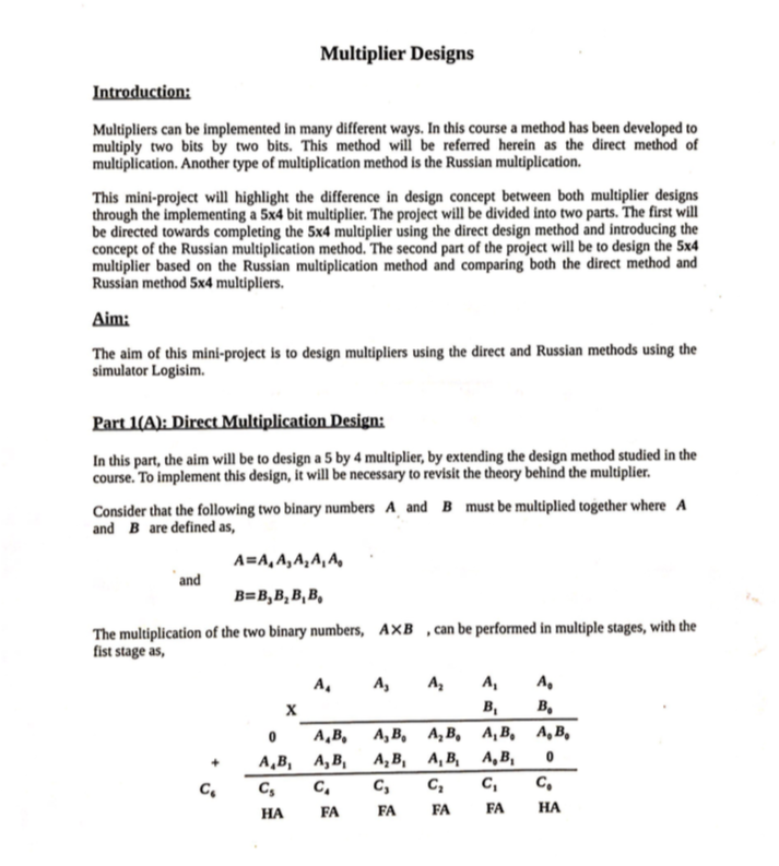 Solved Multiplier Designs Introduction: Multipliers can be | Chegg.com