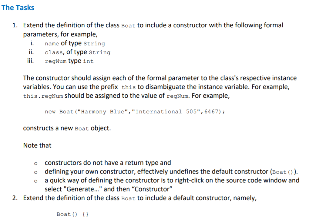 Solved The Tasks 1. Extend the definition of the class Boat | Chegg.com