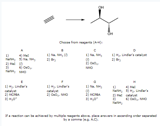 Solved Br Choose from reagents (A-H): 1) Na, NHj CD 2) Br2 | Chegg.com