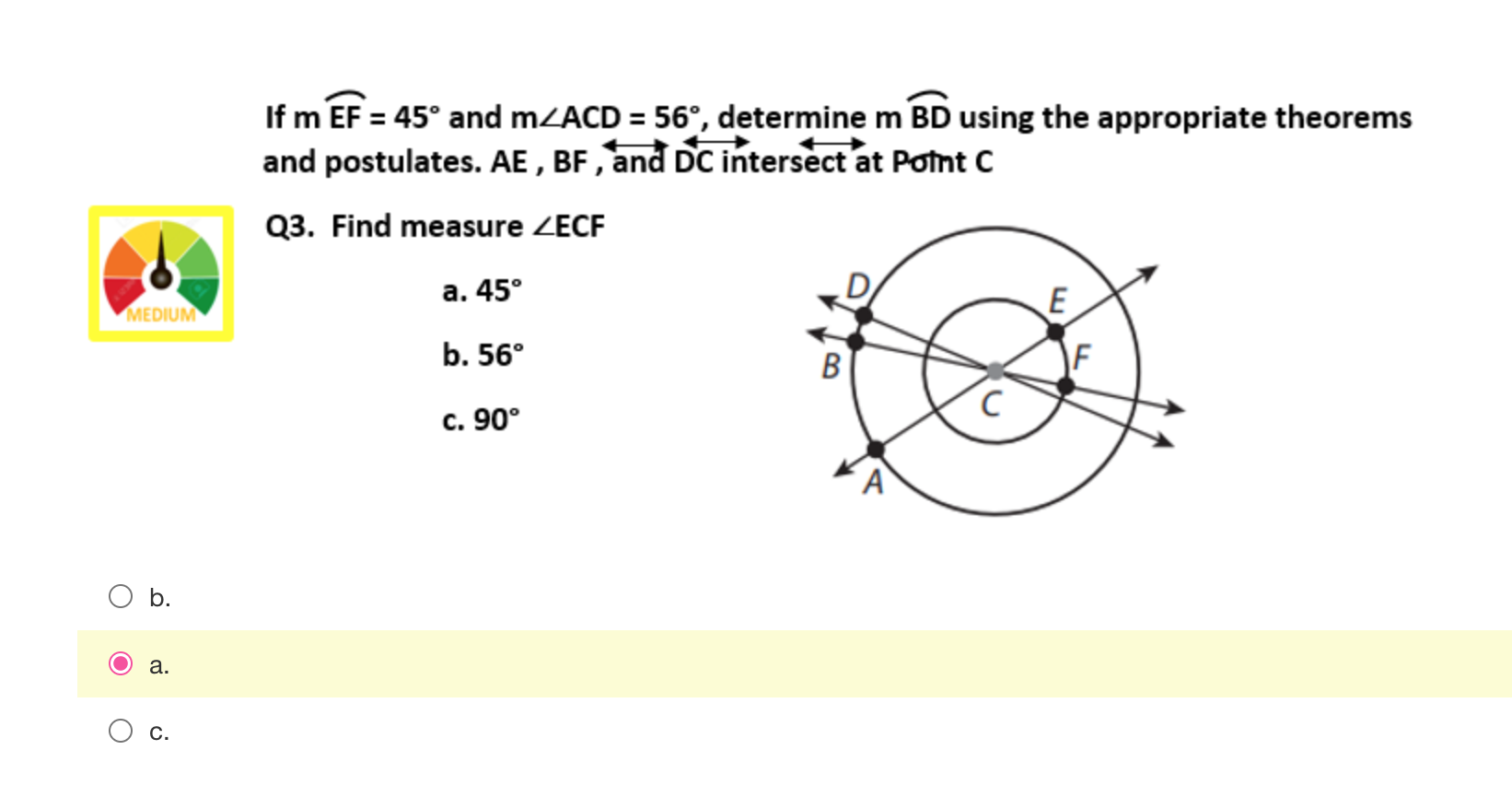 Solved If \( \mathrm{m} \overparen{\mathrm{EF}}=45^{\circ} | Chegg.com