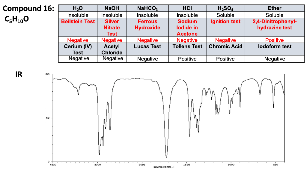 Solved Compound 16: C5H100 H2O Insoluble Beilstein Test | Chegg.com