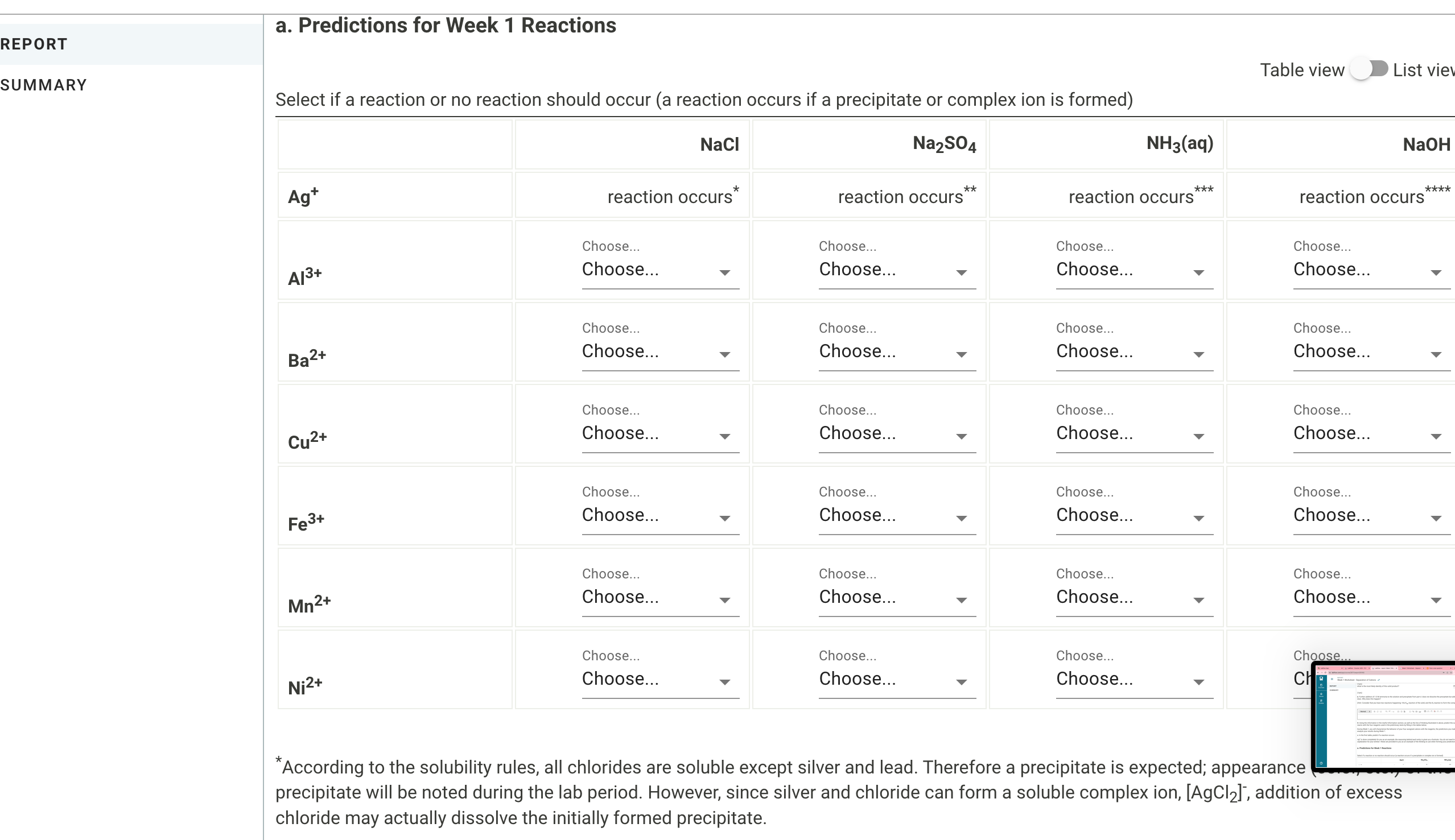 a. Predictions for Week 1 Reactions Table view List | Chegg.com