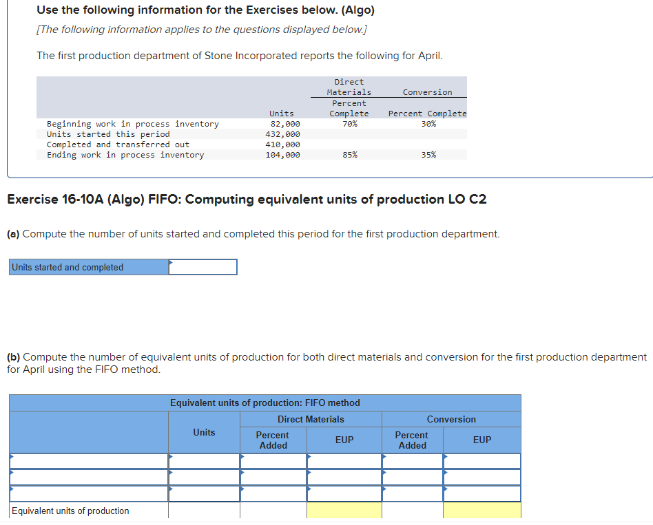 Solved Use the following information for the Exercises | Chegg.com