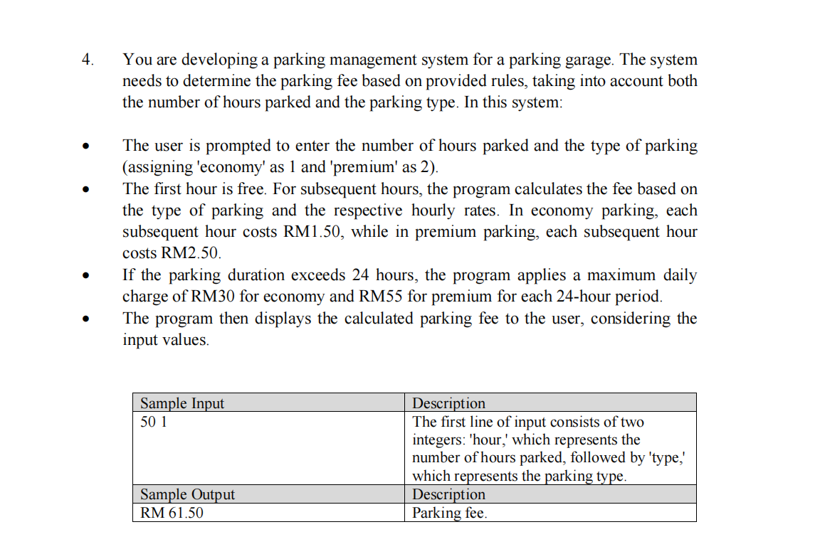 Solved 4 You Are Developing A Parking Management System For Chegg