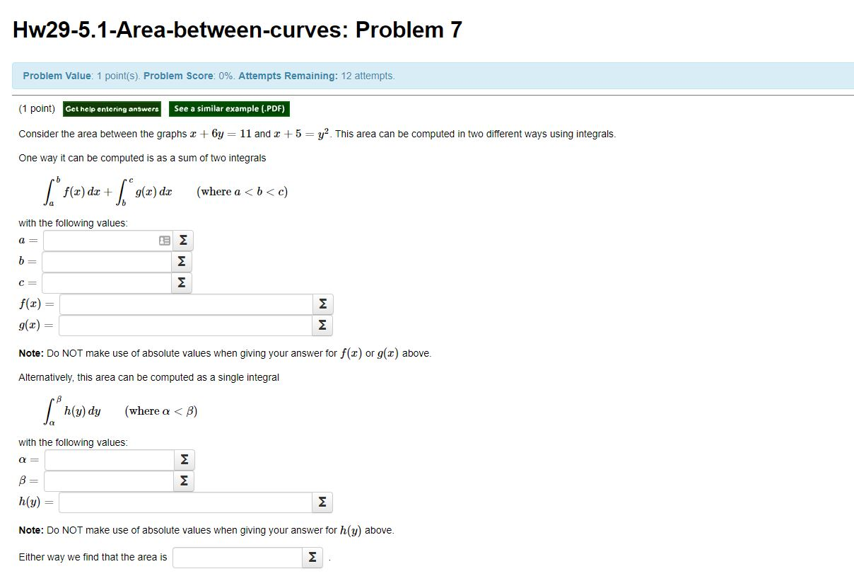 Solved Hw29-5.1-Area-between-curves: Problem 7 Problem | Chegg.com