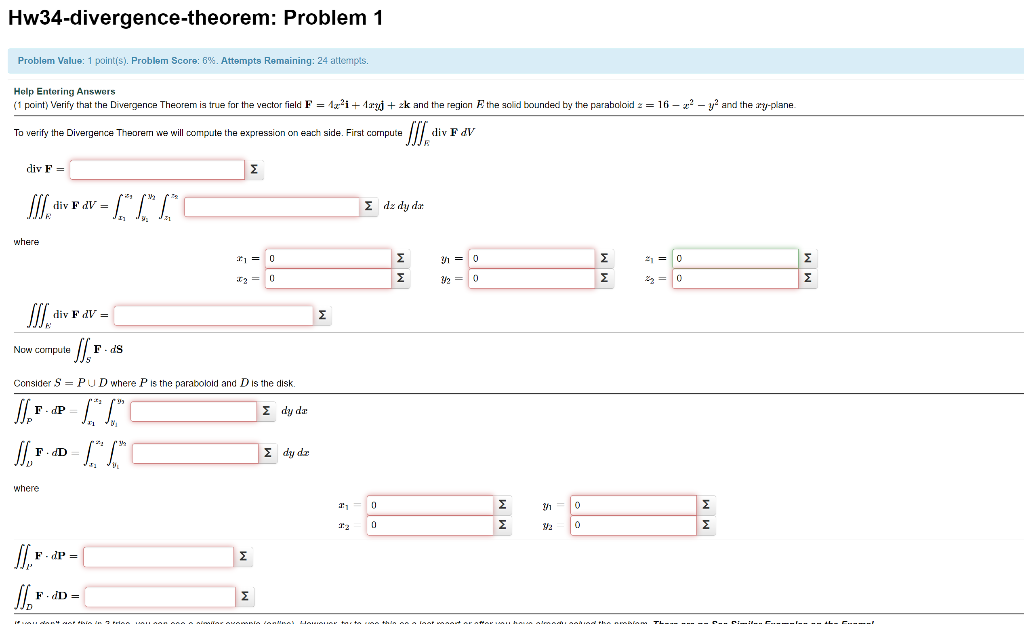 Solved Hw34-divergence-theorem: Problem 1 Problem Value: 1 | Chegg.com