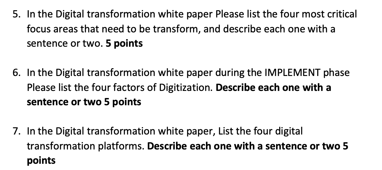Solved 5. In the Digital transformation white paper Please | Chegg.com