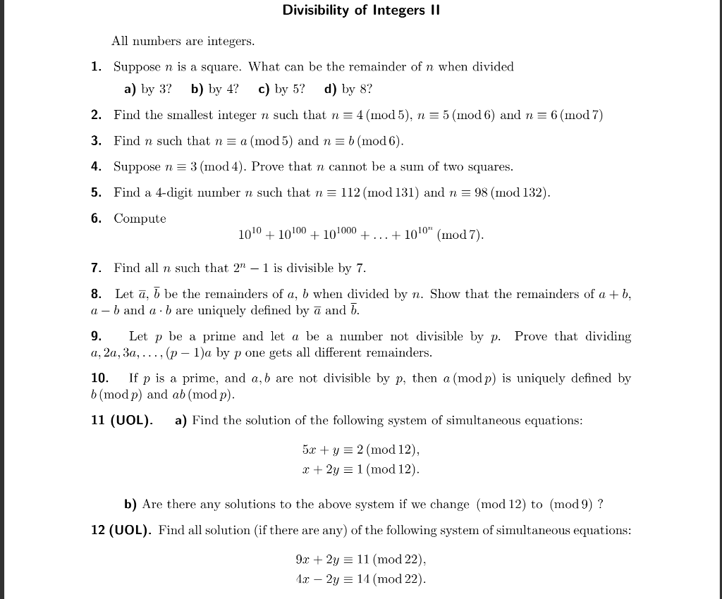 Solved Divisibility Of Integers II All Numbers Are Integers Chegg