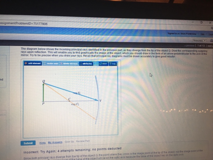 Solved The diagram below shows fie incoming principal rays | Chegg.com