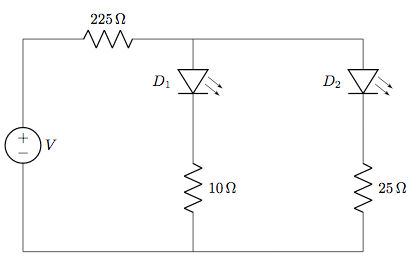 Solved Given the circuit below, which has a blue LED (D1) | Chegg.com