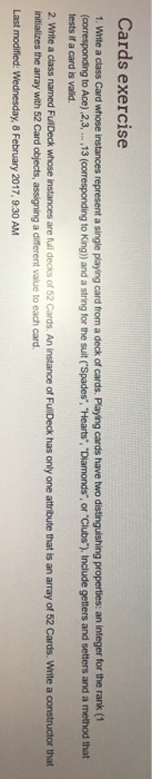 Solved Write a class Card whose instances represent a single | Chegg.com