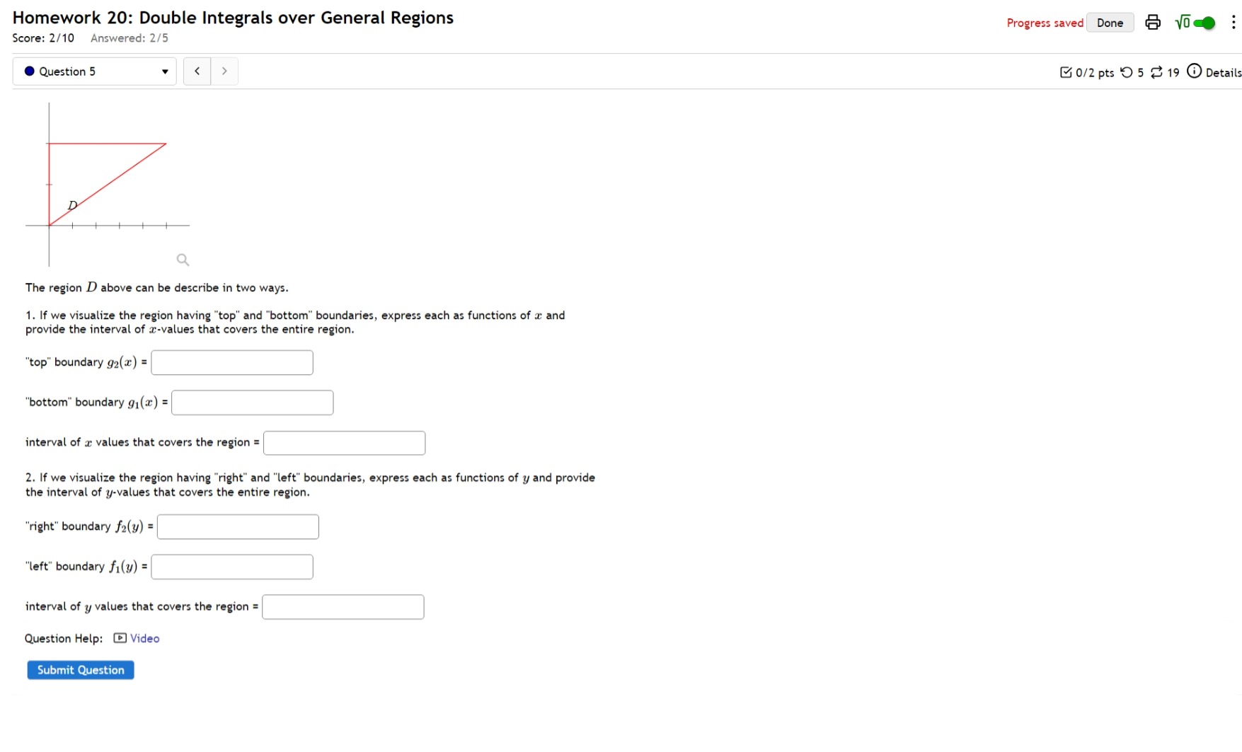 Solved The region D ﻿above can be describe in two ways.If we | Chegg.com
